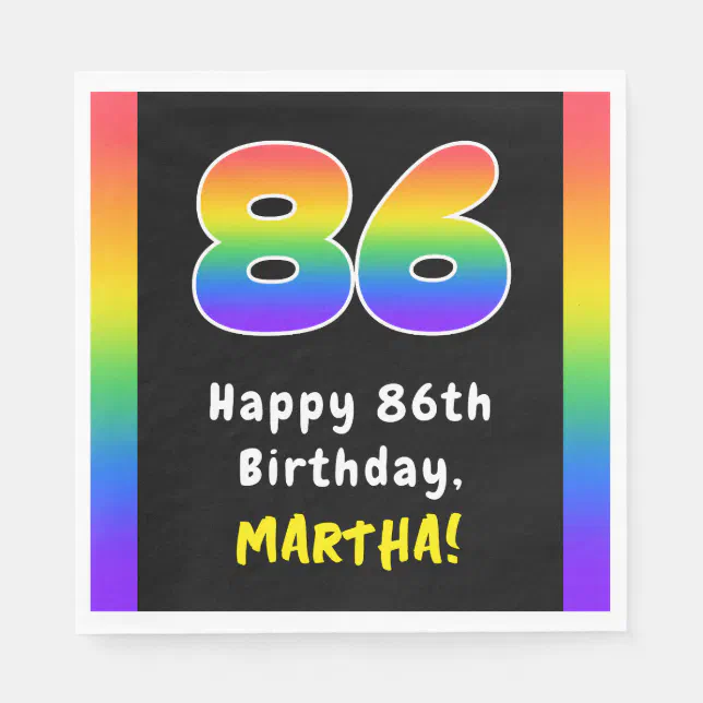86th Birthday: Rainbow Spectrum # 86, Custom Name Napkins | Zazzle