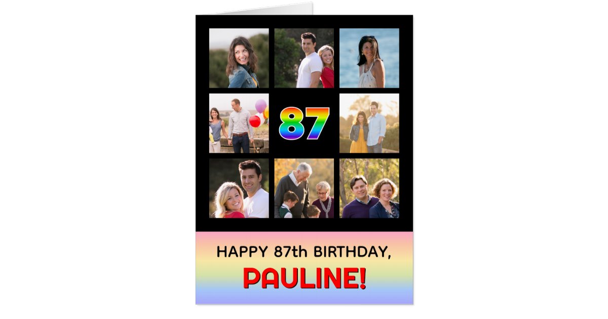 87th Birthday: Fun Rainbow #, Custom Photos & Name Card | Zazzle