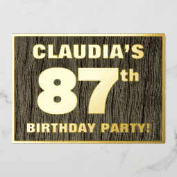 87th Birthday Party: Bold, Faux Wood Grain Pattern Foil Invitation | Zazzle
