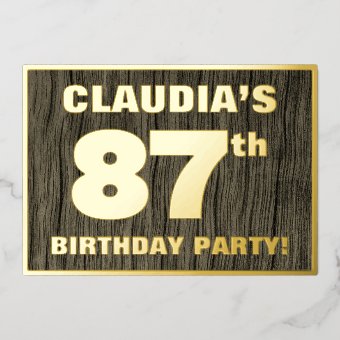 87th Birthday Party: Bold, Faux Wood Grain Pattern Foil Invitation | Zazzle