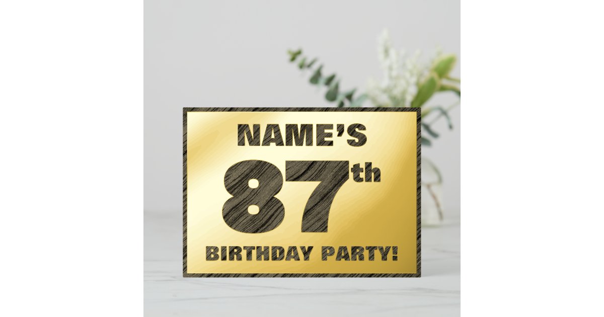 87th Birthday Party — Bold, Faux Wood Grain Text Foil Invitation | Zazzle