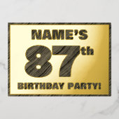 87th Birthday Party — Bold, Faux Wood Grain Text Foil Invitation | Zazzle