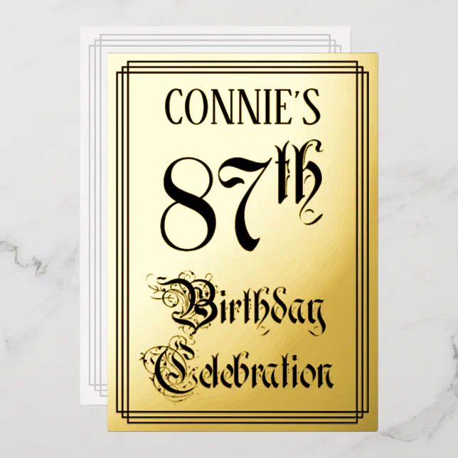 87th Birthday Party — Elegant Script + Custom Name Foil Invitation | Zazzle