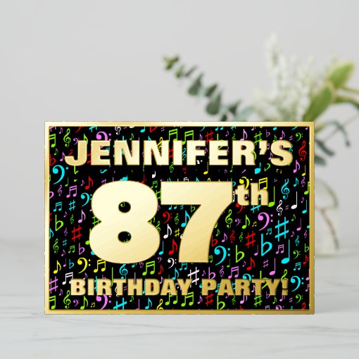 87th Birthday Party — Fun, Colorful Music Symbols Foil Invitation | Zazzle