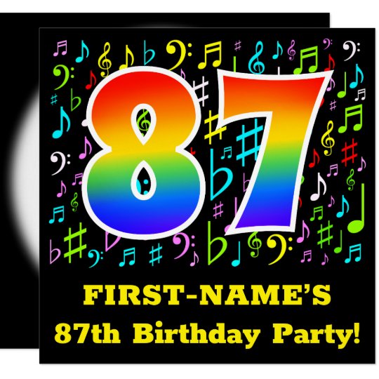 87th Birthday Party: Fun Music Symbols, Rainbow 87 Invitation | Zazzle.com