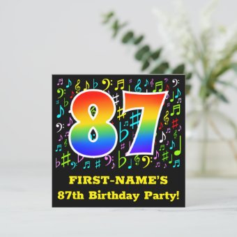 87th Birthday Party: Fun Music Symbols, Rainbow 87 Invitation | Zazzle