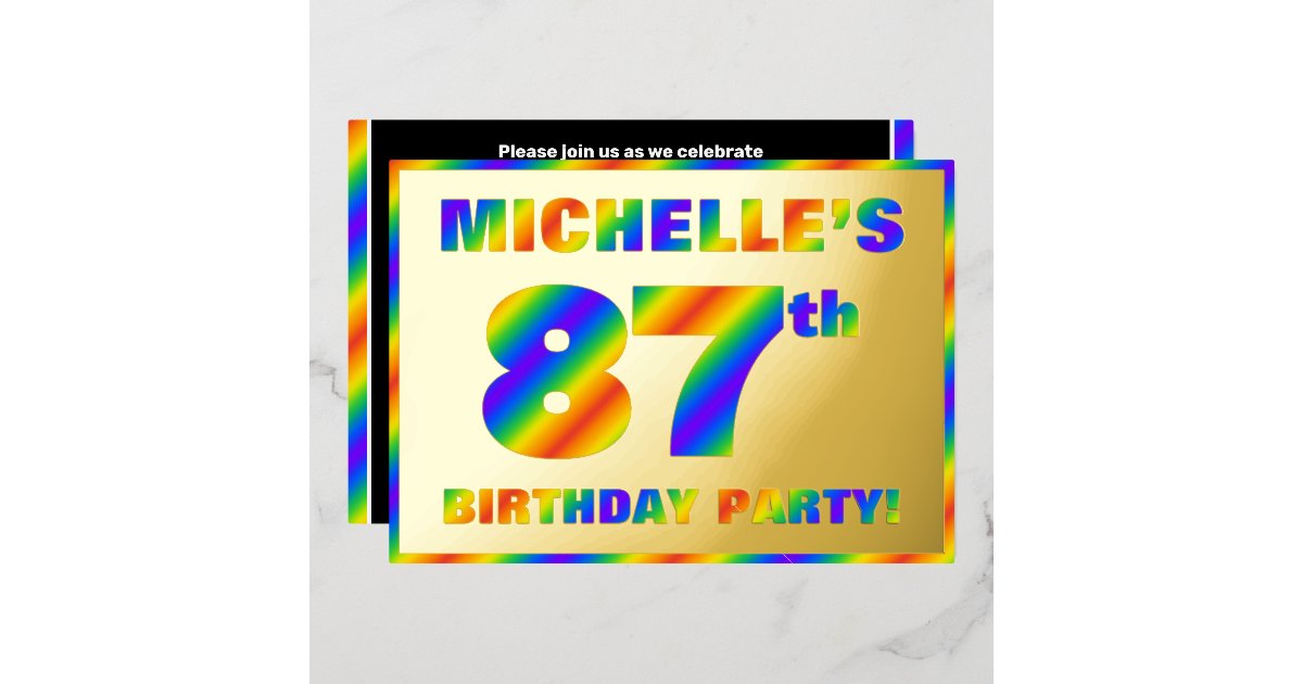 87th Birthday Party — Fun, Rainbow Spectrum “87” Foil Invitation | Zazzle