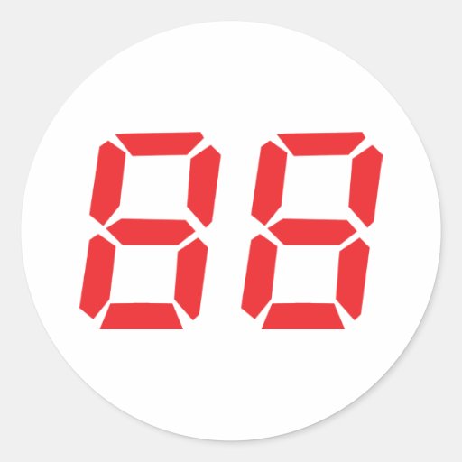 88 eighty-eight red alarm clock digital number classic round sticker ...