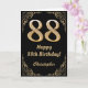 88th Birthday Black and Gold Glitter Frame Card | Zazzle