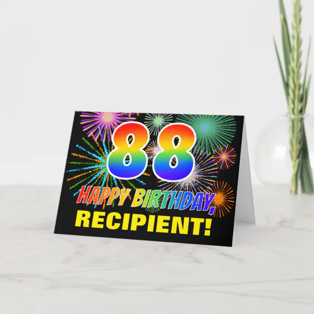 88th Birthday: Bold, Fun, Fireworks, Rainbow 88 Card | Zazzle