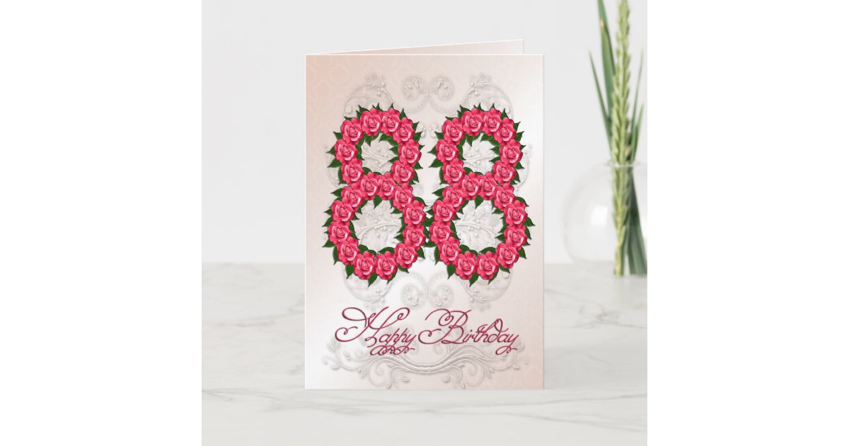 88th birthday card with roses and leaves | Zazzle