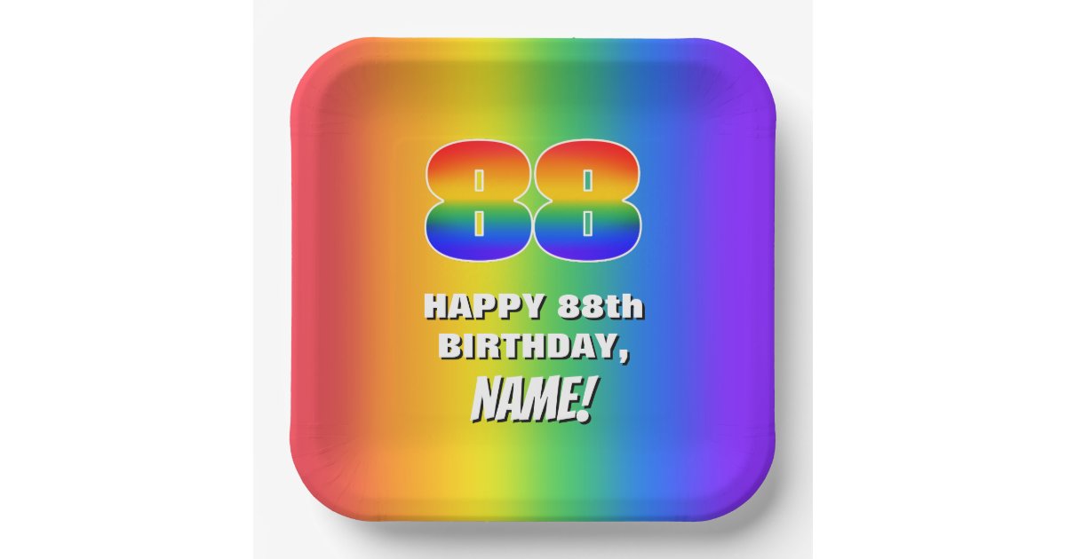 88th Birthday: Colorful, Fun Rainbow Pattern # 88 Paper Plates | Zazzle