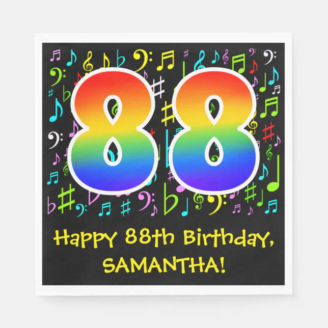 88th Birthday - Colorful Music Symbols, Rainbow 88 Napkins | Zazzle