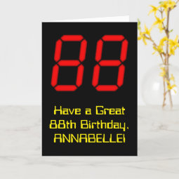 88th Birthday: Red Digital Clock Style "88" + Name Card | Zazzle