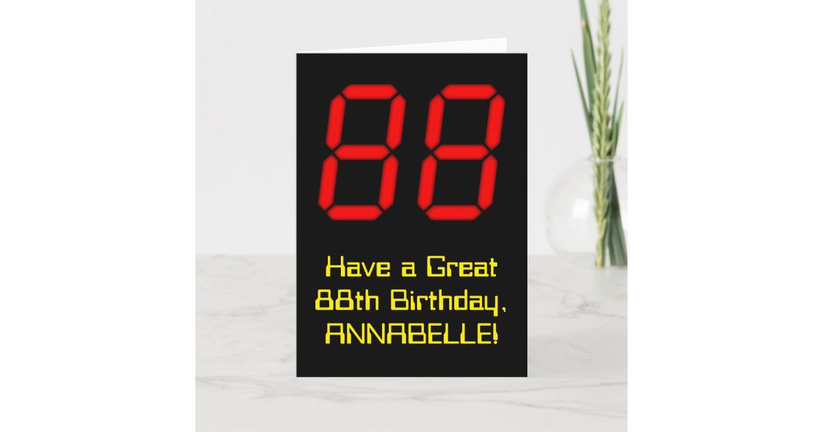 88th Birthday: Red Digital Clock Style "88" + Name Card | Zazzle