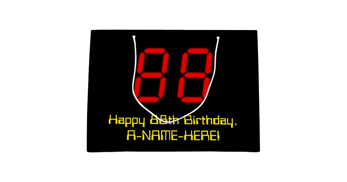 88th Birthday: Red Digital Clock Style "88" + Name Large Gift Bag | Zazzle