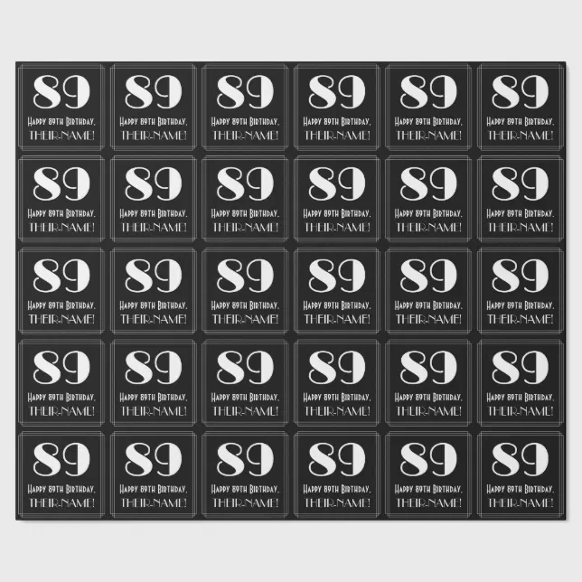 89th Birthday - Art Deco Inspired Look "89", Name Wrapping Paper | Zazzle