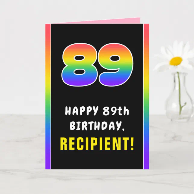 89th Birthday: Colorful Rainbow # 89, Custom Name Card | Zazzle