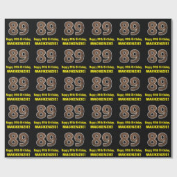 89th Birthday: Name & Faux Wood Grain Pattern "89" Wrapping Paper | Zazzle