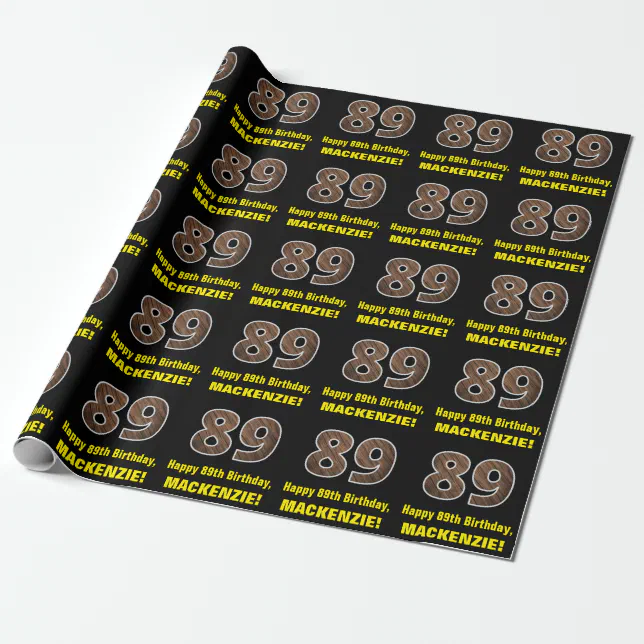 89th Birthday: Name & Faux Wood Grain Pattern "89" Wrapping Paper | Zazzle