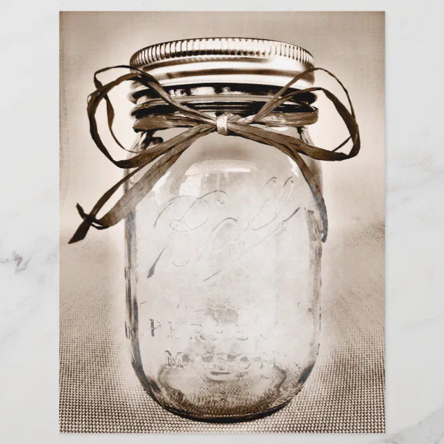 8.5 x 11 Rustic Country Mason Jar Blank Paper | Zazzle