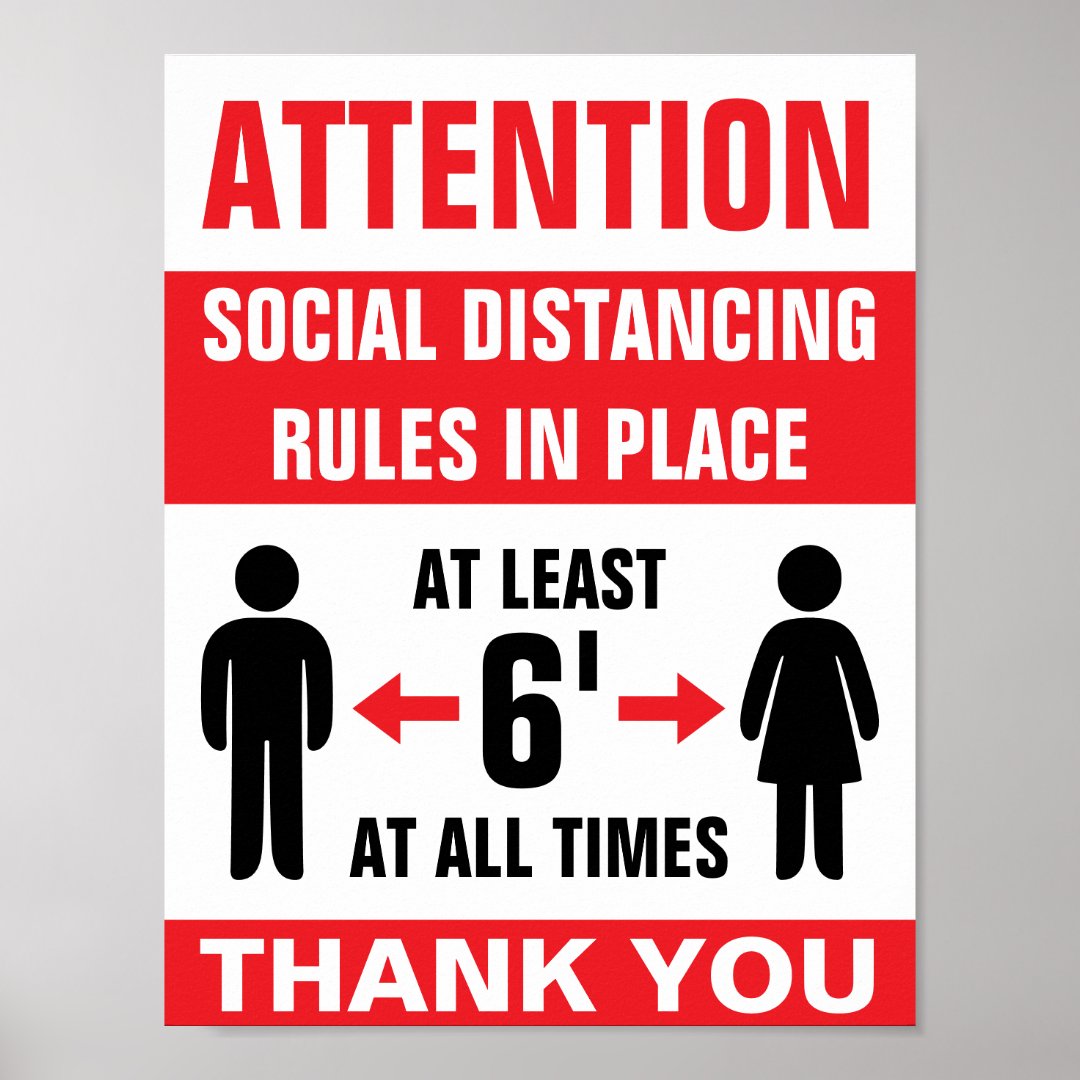 8.5" X 11" Social Distancing Rule Business Poster | Zazzle