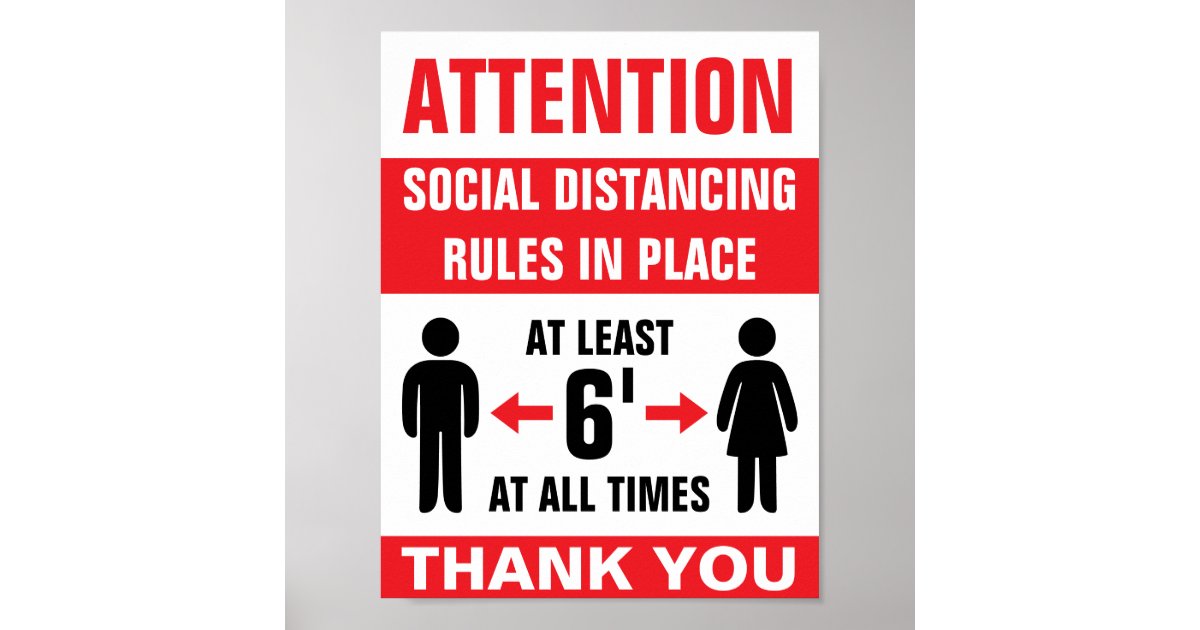 8.5" X 11" Social Distancing Rule Business Poster | Zazzle