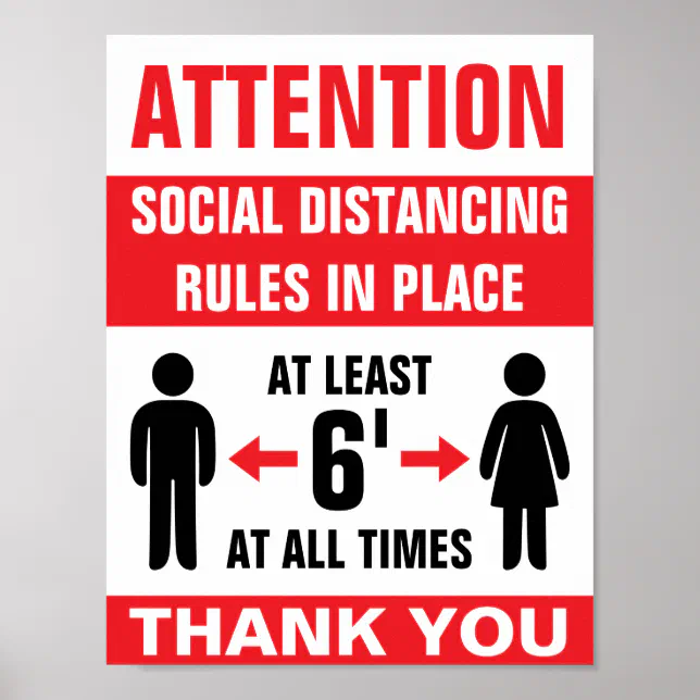 8.5" X 11" Social Distancing Rule Business Poster | Zazzle