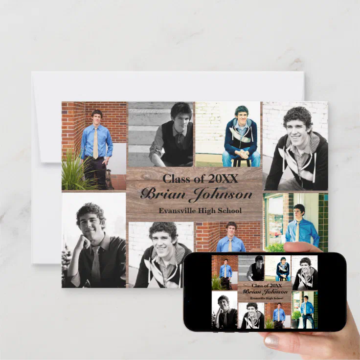 8/9 Photos Wood - 3x5 Graduation Announcement | Zazzle