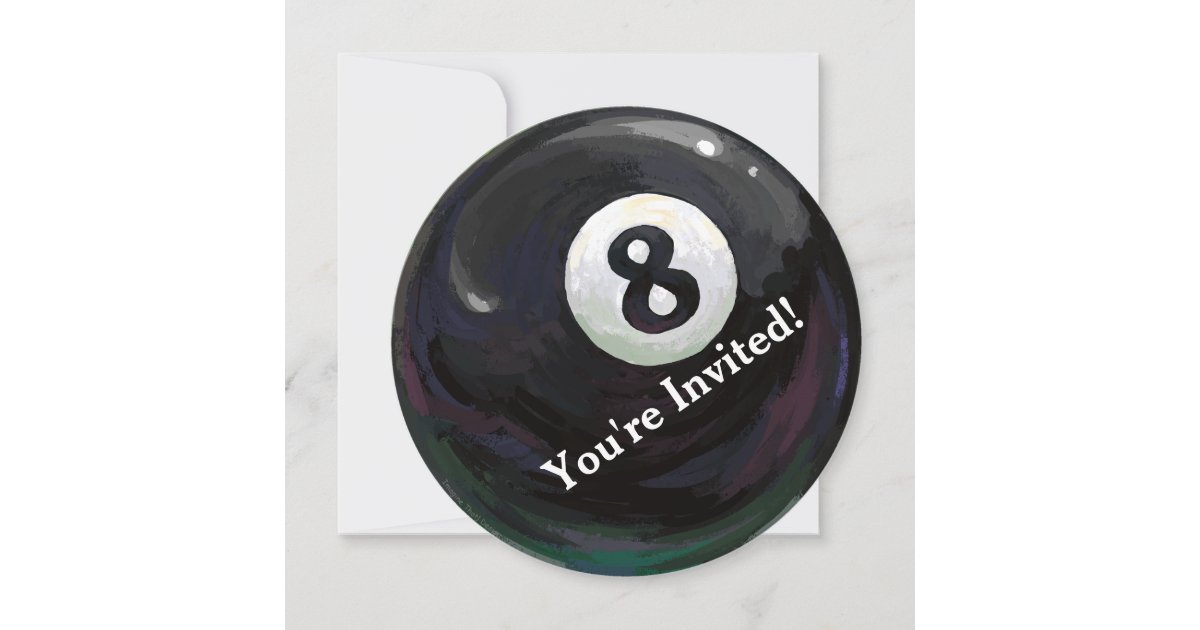 8 Ball Art Birthday Party Round Invitation | Zazzle