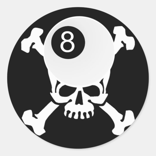8 ball skull classic round sticker | Zazzle.com