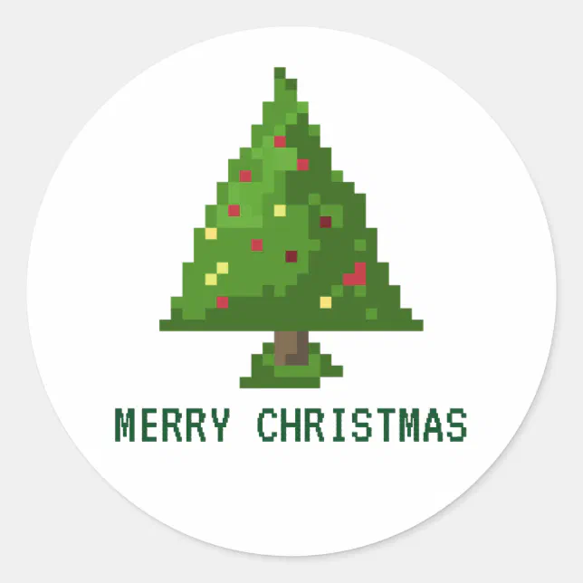 8-bit Geek Pixel Tree Christmas Holiday Stickers | Zazzle