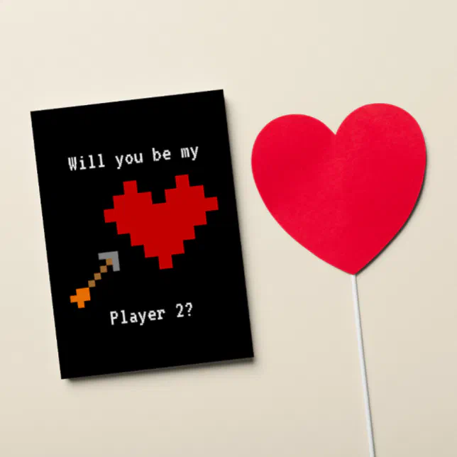 8 Bit Heart and Arrow Player Two Valentine Card | Zazzle