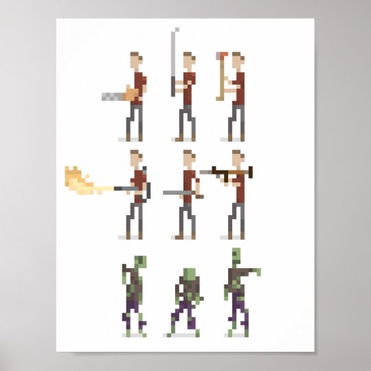 8-Bit Mini Zombie Apocalypse Pixel Art Poster | Zazzle.com