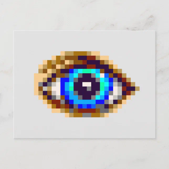 8-bit pixel art blue eye drawing postcard | Zazzle