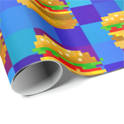 8-bit pixel art burger - colorful fast food wrappi wrapping paper | Zazzle