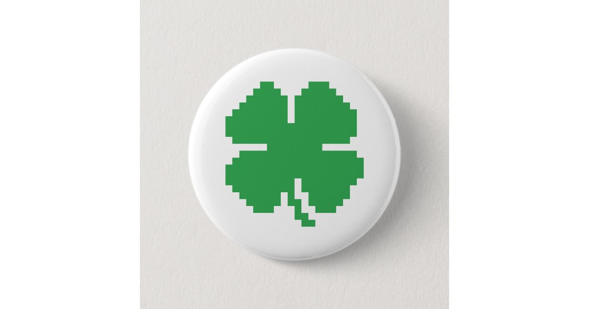 8 Bit Pixel Lucky Four Leaf Clover Button | Zazzle