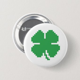 8 Bit Pixel Lucky Four Leaf Clover Button | Zazzle
