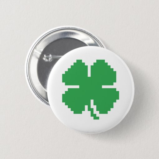 8 Bit Pixel Lucky Four Leaf Clover Button | Zazzle