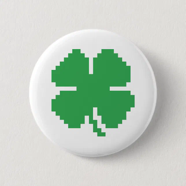 8 Bit Pixel Lucky Four Leaf Clover Button | Zazzle
