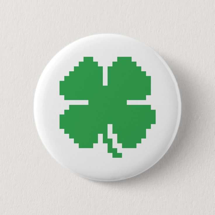 8 Bit Pixel Lucky Four Leaf Clover Button | Zazzle
