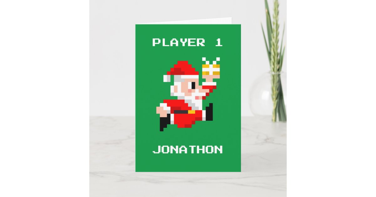 8-Bit Santa Claus Christmas Greeting Card | Zazzle
