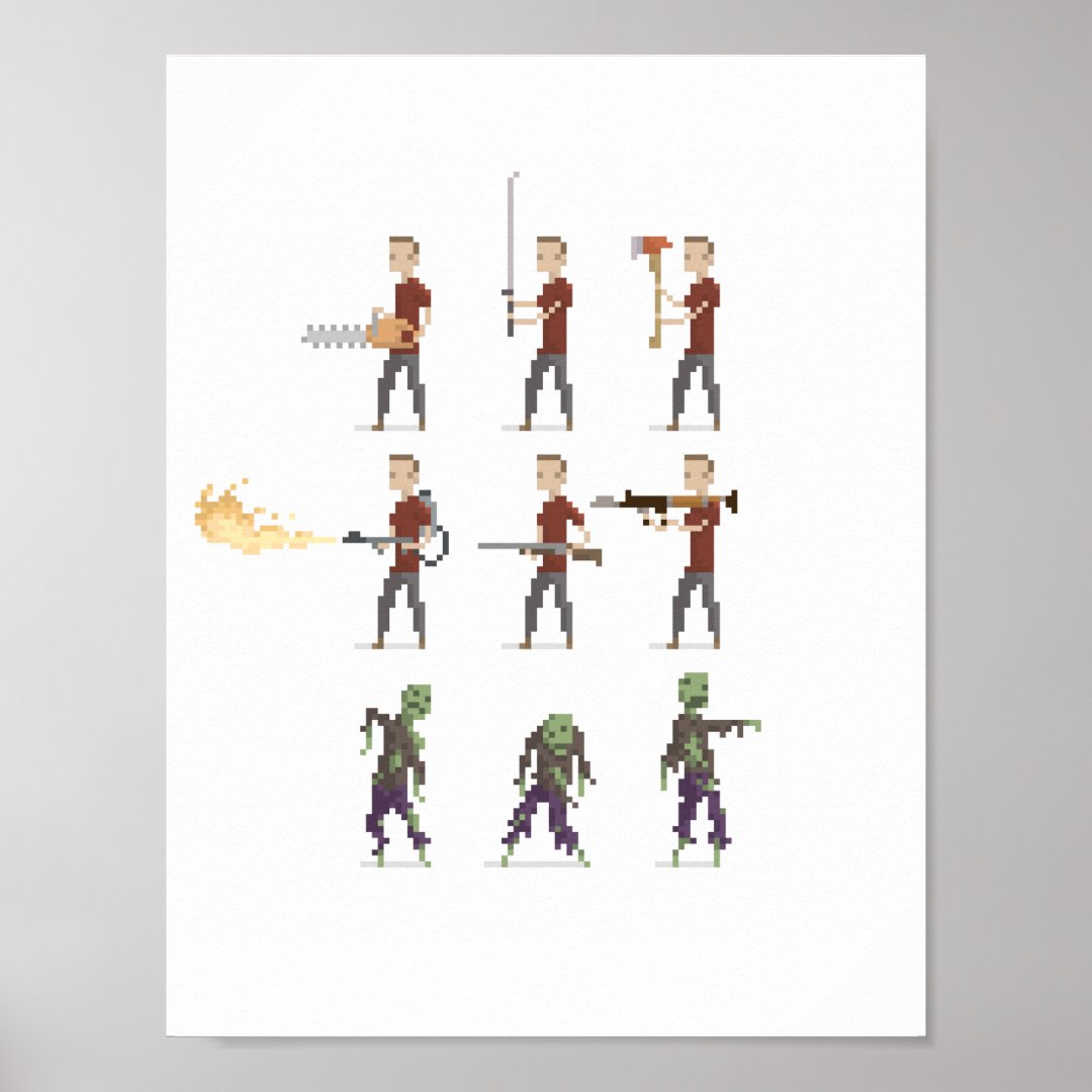 8-Bit Zombie Apocalypse Pixel Art Poster | Zazzle