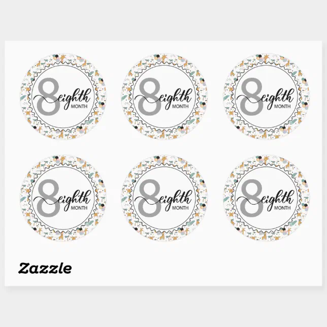 8 Month Milestone Baby Giraffes and Balloons Classic Round Sticker | Zazzle