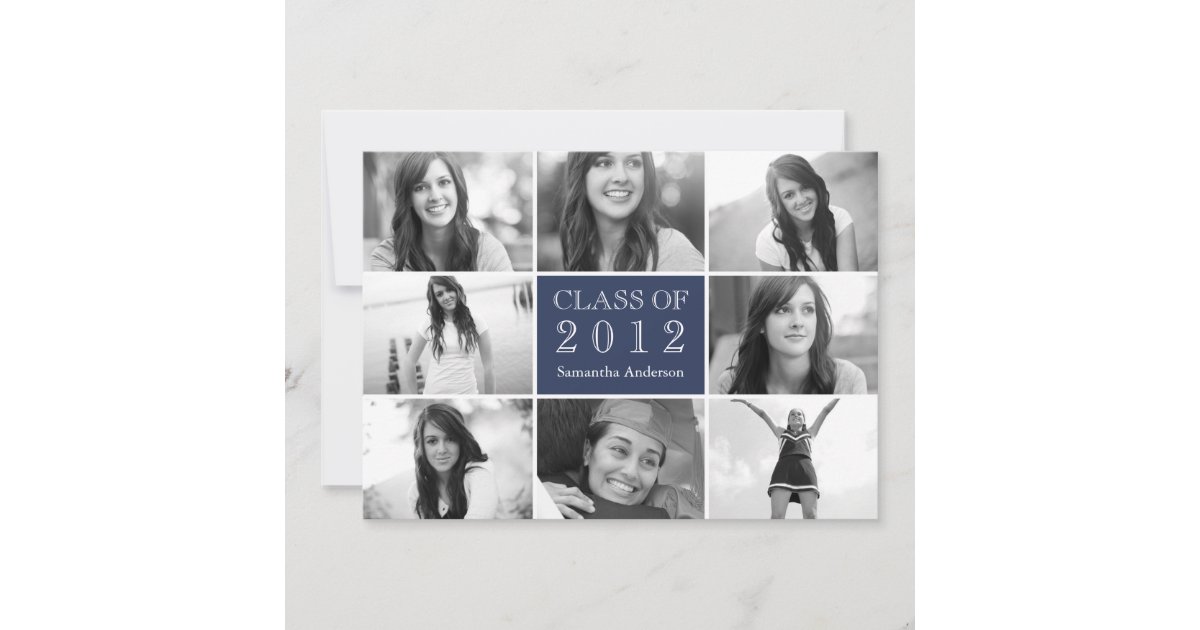 8 Photo Collage Graduation Invitation Navy | Zazzle