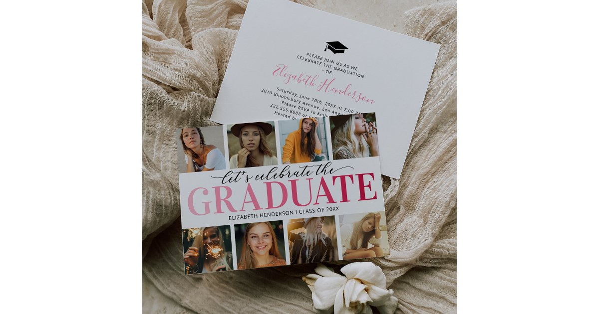 8 Photo Collage Modern Graduation Party Invitation | Zazzle