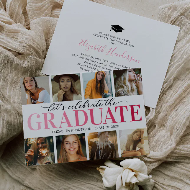 8 Photo Collage Modern Graduation Party Invitation | Zazzle