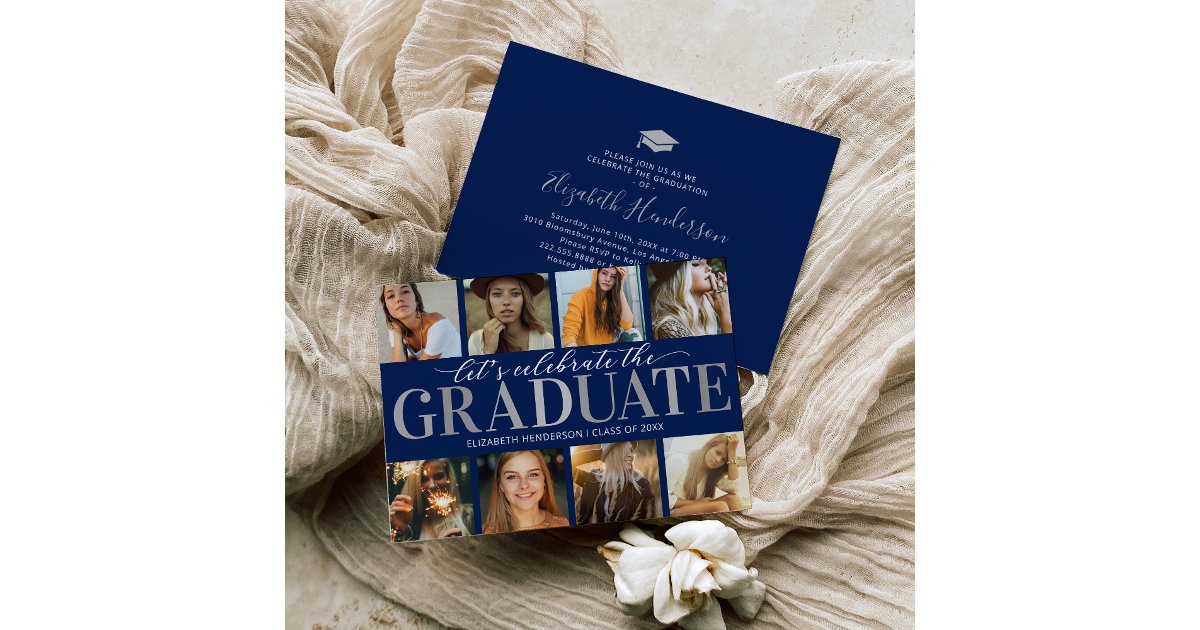 8 Photo Collage Modern Graduation Party Invitation | Zazzle