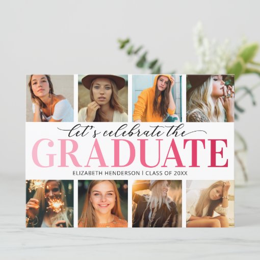 8 Photo Collage Modern Graduation Party Invitation | Zazzle