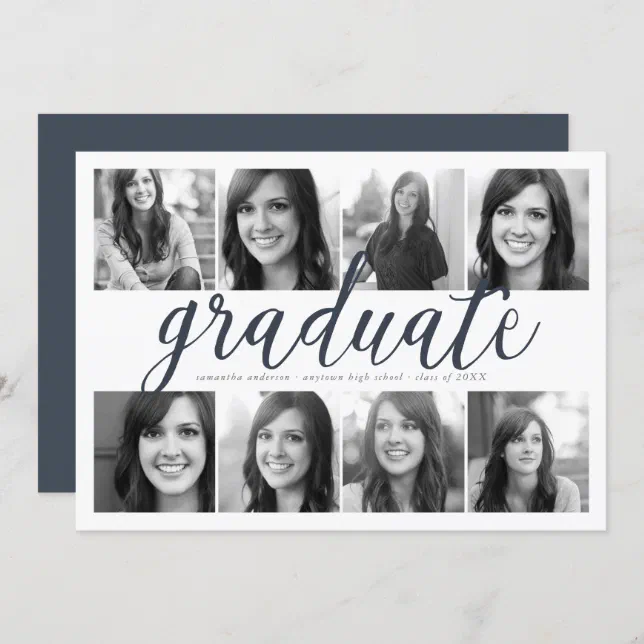 8 Photo Modern Script Graduation Invitation | Zazzle